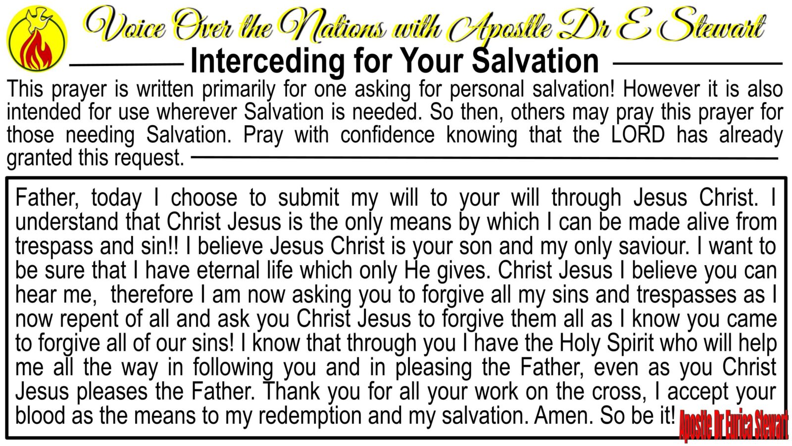 Interceding for YOUR Salvation - Bethany Covenant Alive Ministries Intl