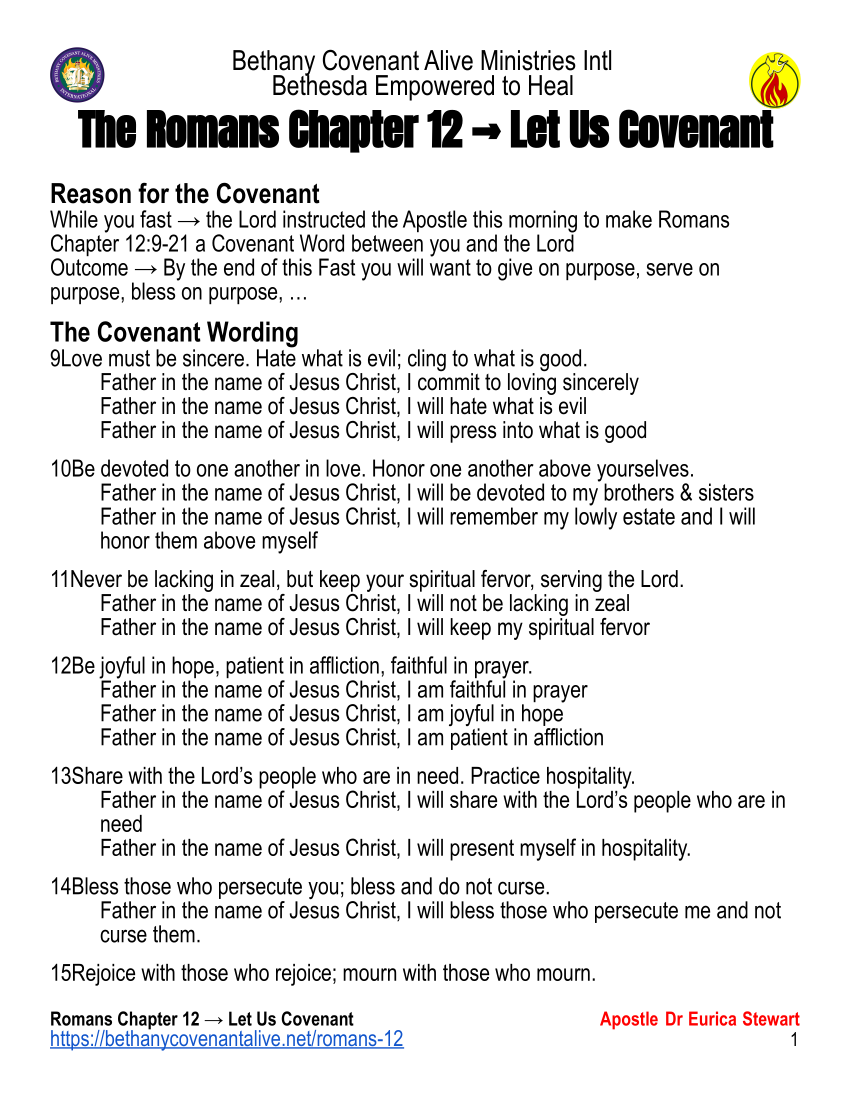 Romans 12 - Bethany Covenant Alive Ministries Intl